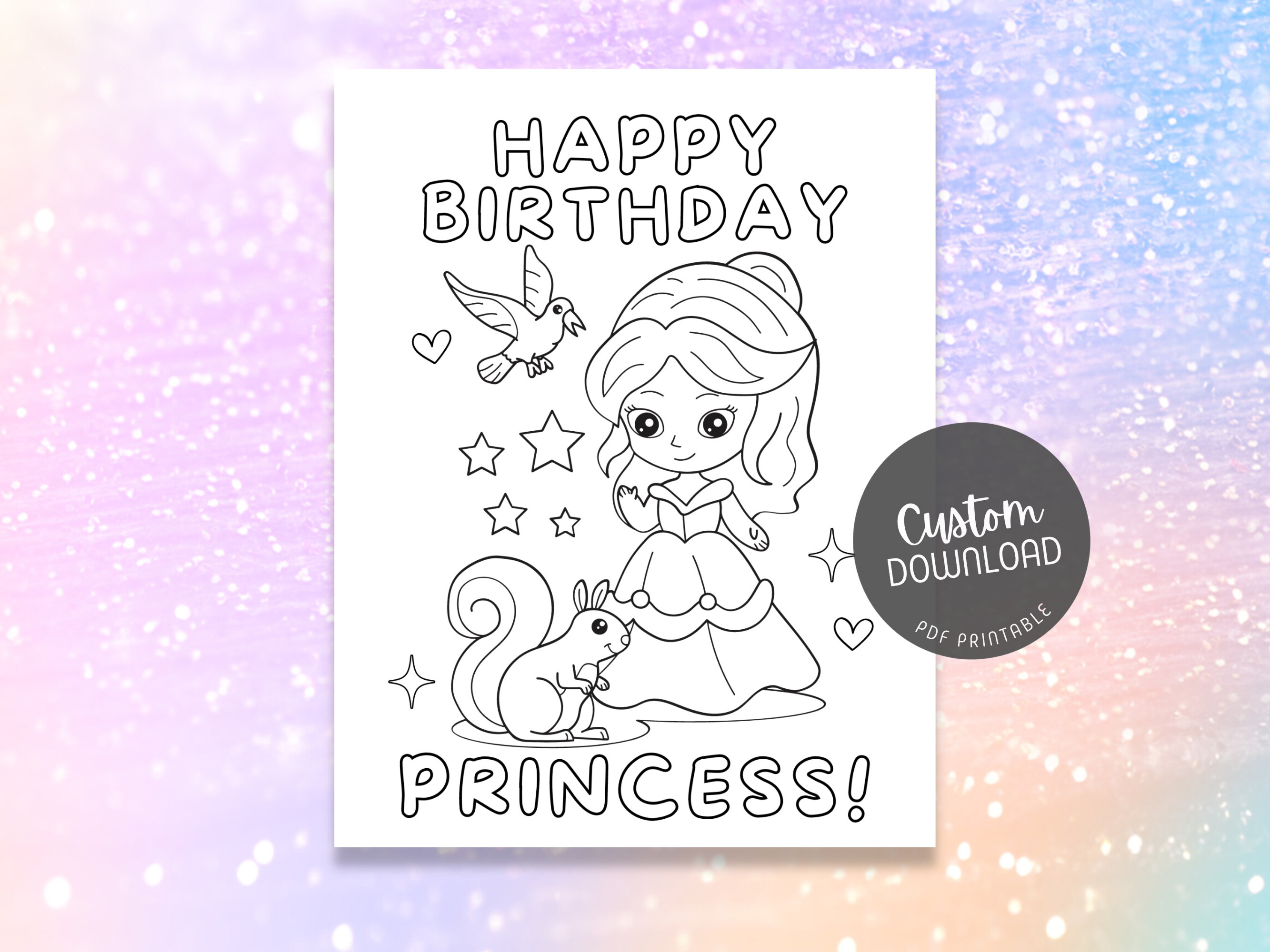 Princess Birthday Coloring Pages, Princess Activity Sheet, Personalized ...