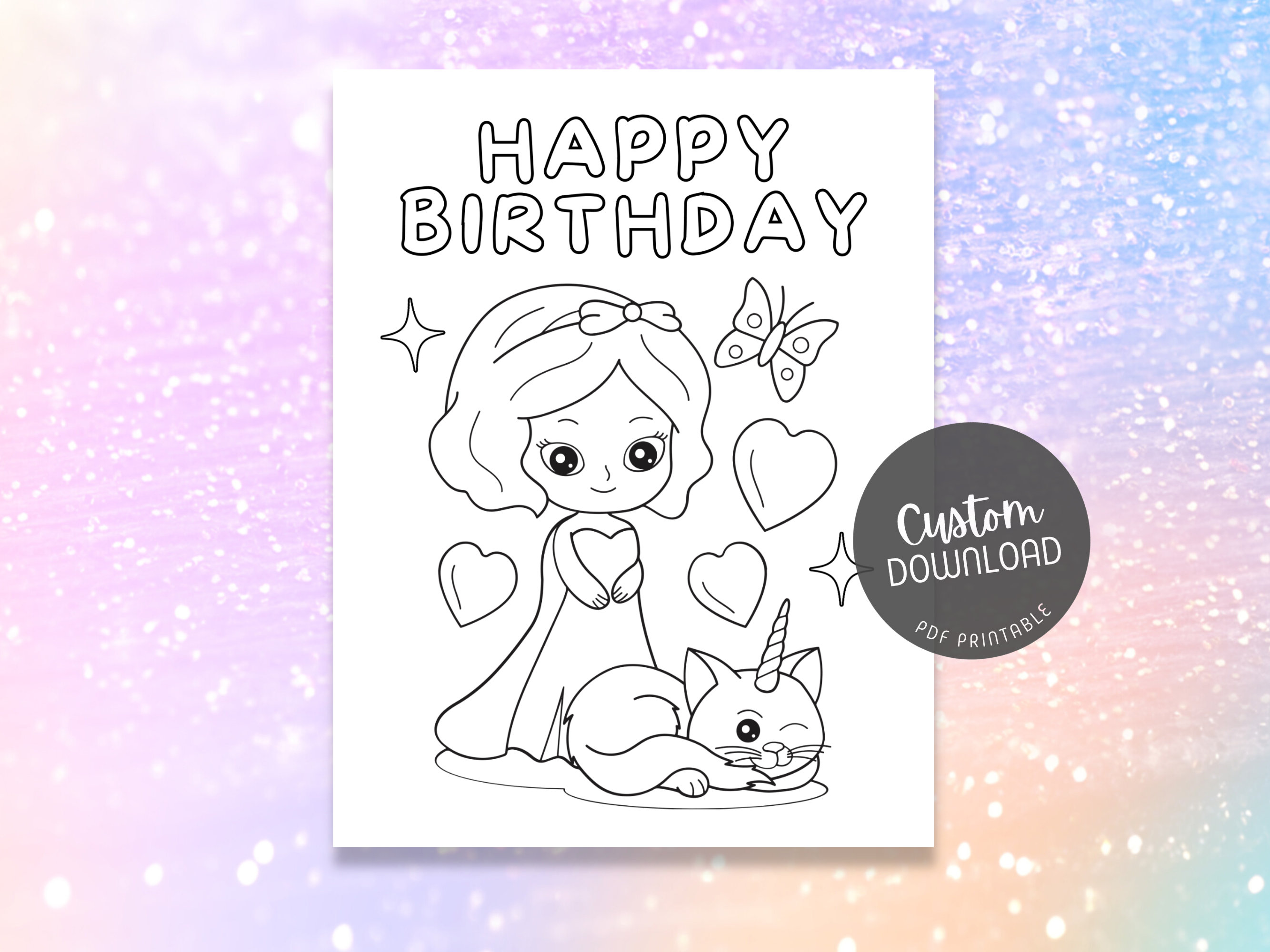 Princess Birthday Coloring Pages, Princess Activity Sheet, Personalized ...
