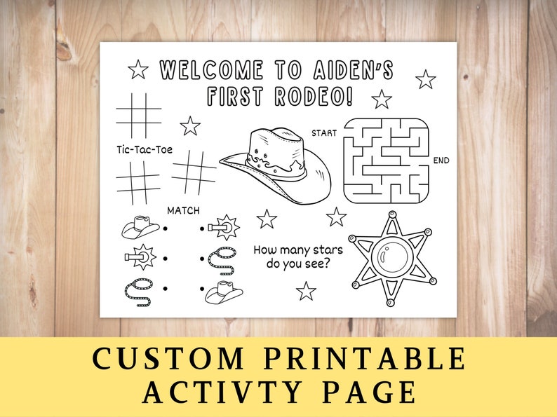 Custom My First Rodeo Activity Page for Kids Birthday Party ...