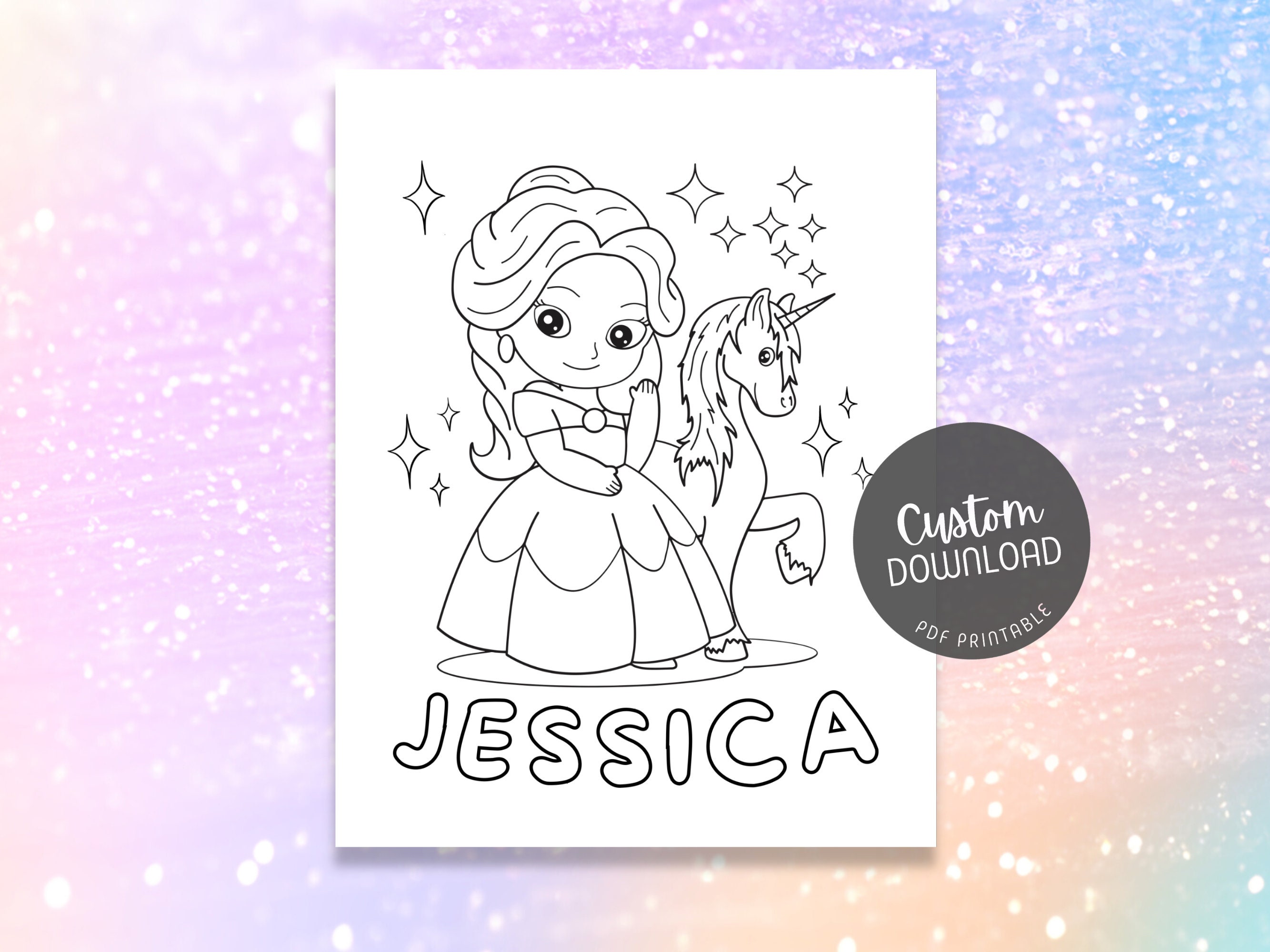Princess Birthday Coloring Pages, Princess Activity Sheet, Personalized ...