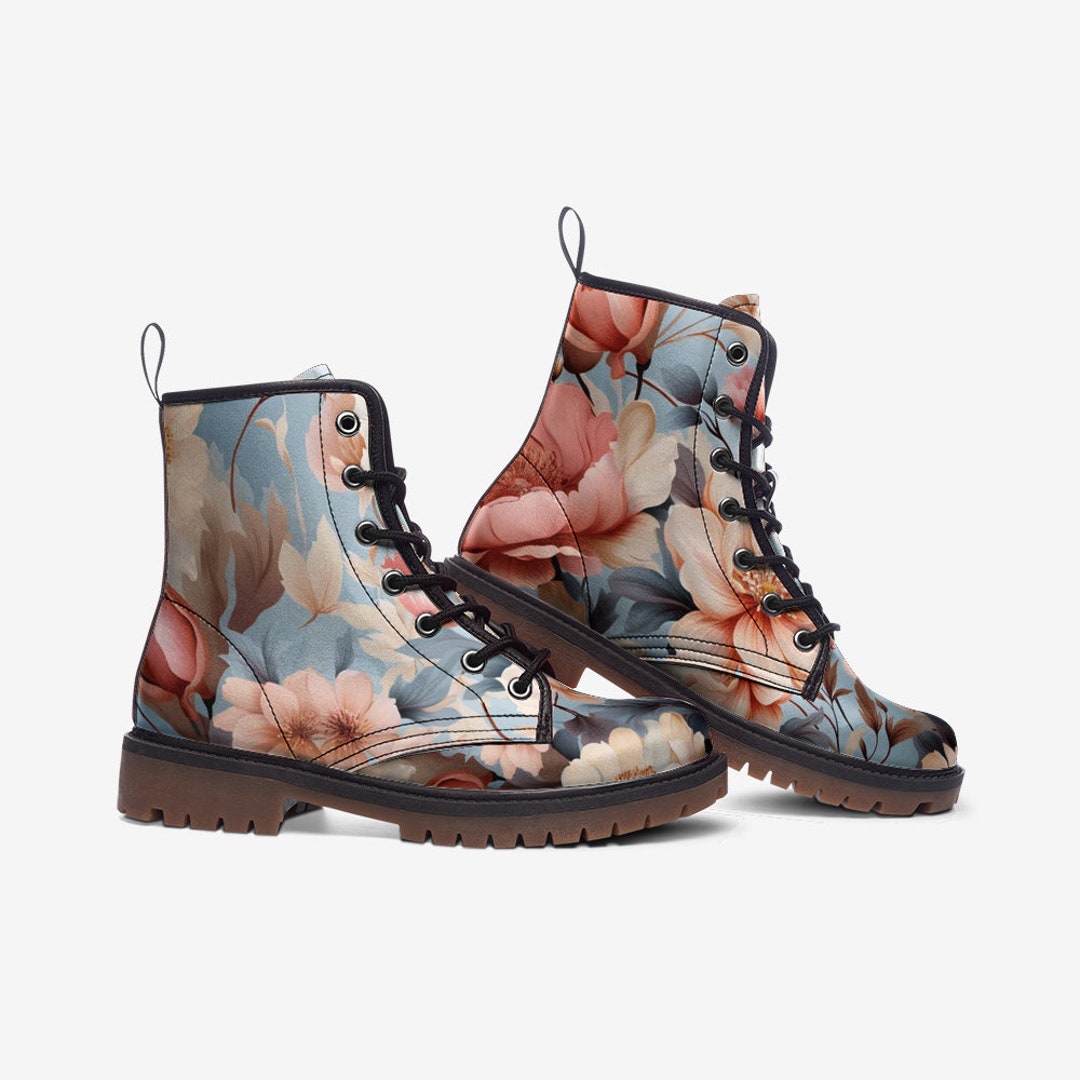 Pastel Soft Floral Faux Leather Lightweight Hiking Boots - Faux Leather ...