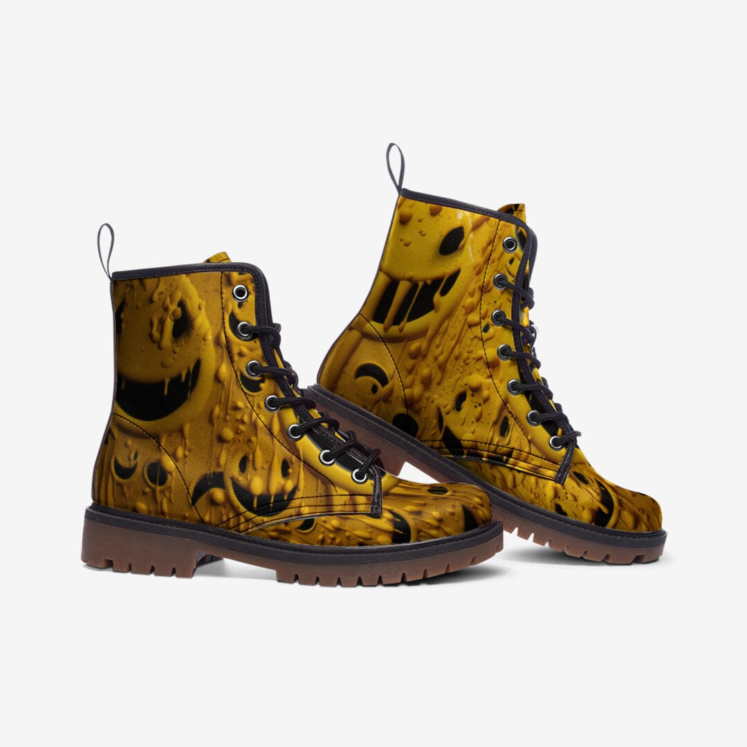 Melty Smiley Face Trippy Faux Leather Lightweight Hiking Boots - Faux ...