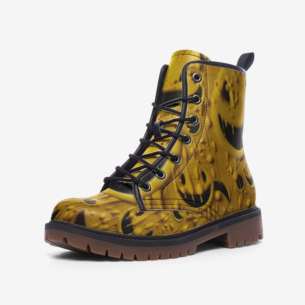 Melty Smiley Face Trippy Faux Leather Lightweight Hiking Boots Faux ...