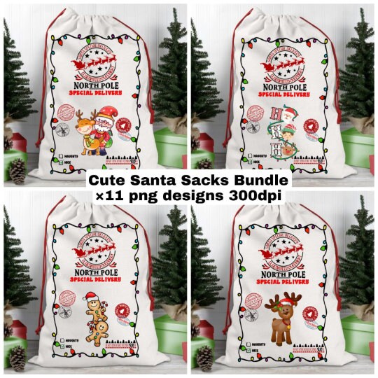 Cute Santa Sacks Bundle 11 PNG Sublimation Designs - Etsy