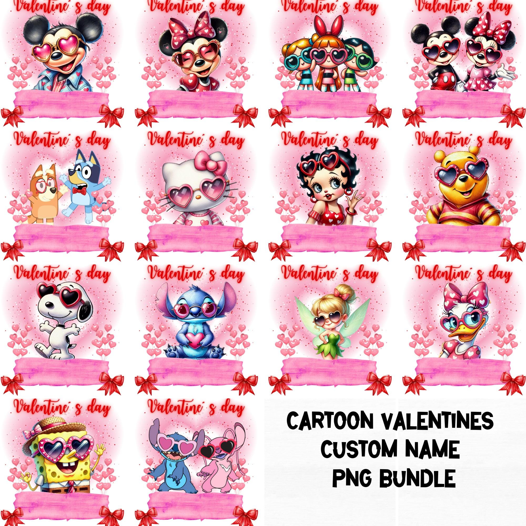 Cartoon Valentines Day Bundle, 55 PNG Valentines Sublimation Designs ...