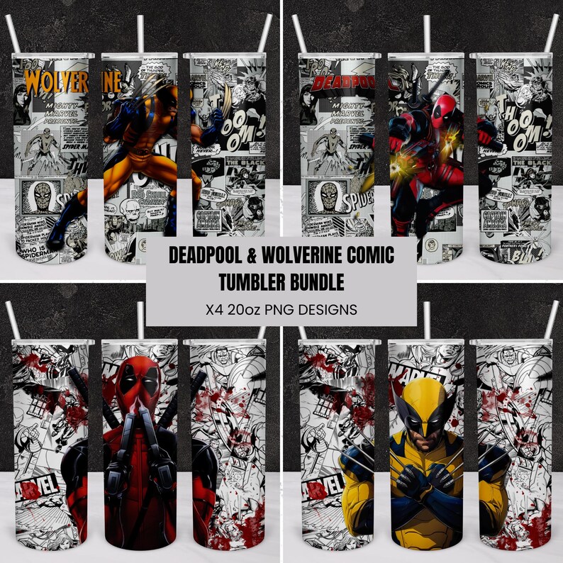 Deadpool & Wolverine Comic Skinny Tumbler Wrap Bundle 20oz Sublimation ...