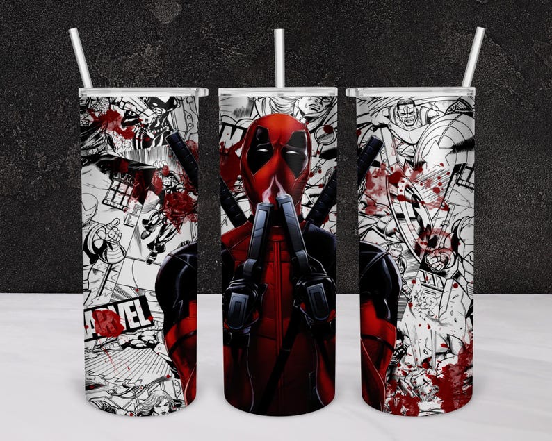 Deadpool & Wolverine Comic Skinny Tumbler Wrap Bundle 20oz Sublimation ...