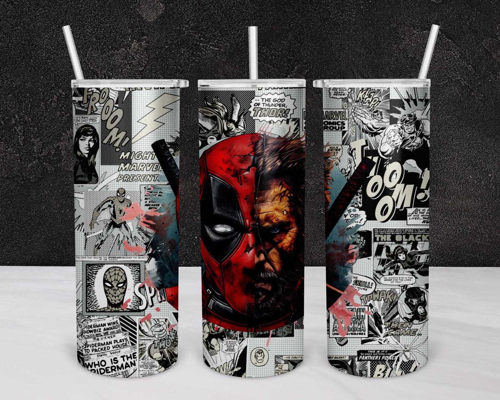 Deadpool & Wolverine Comic Skinny Tumbler Wrap Bundle 20oz Sublimation ...