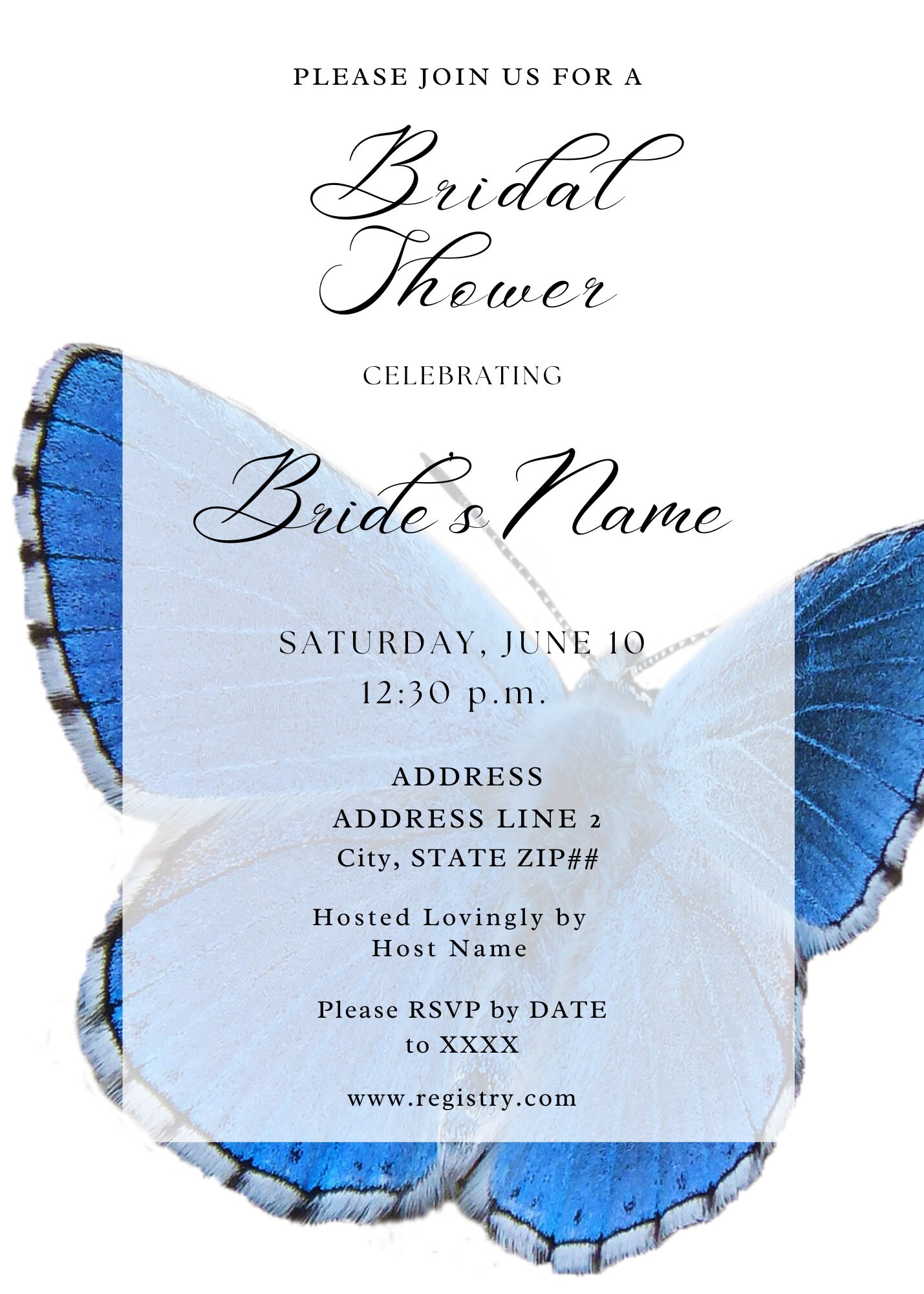 The Morpho Blue Butterfly Bridal Shower Invitation Elegant Statement ...