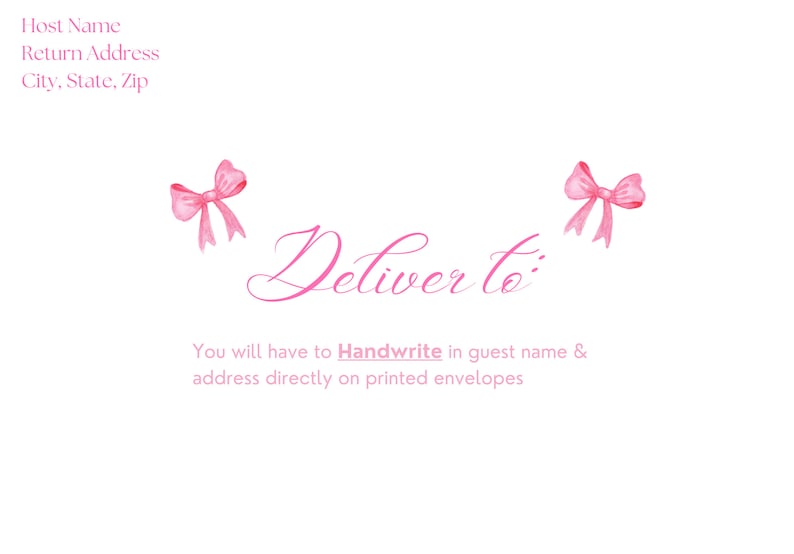 Pretty in Pink Bow Ribbon A7 Envelope Birthday Party Baby Shower Bridal ...