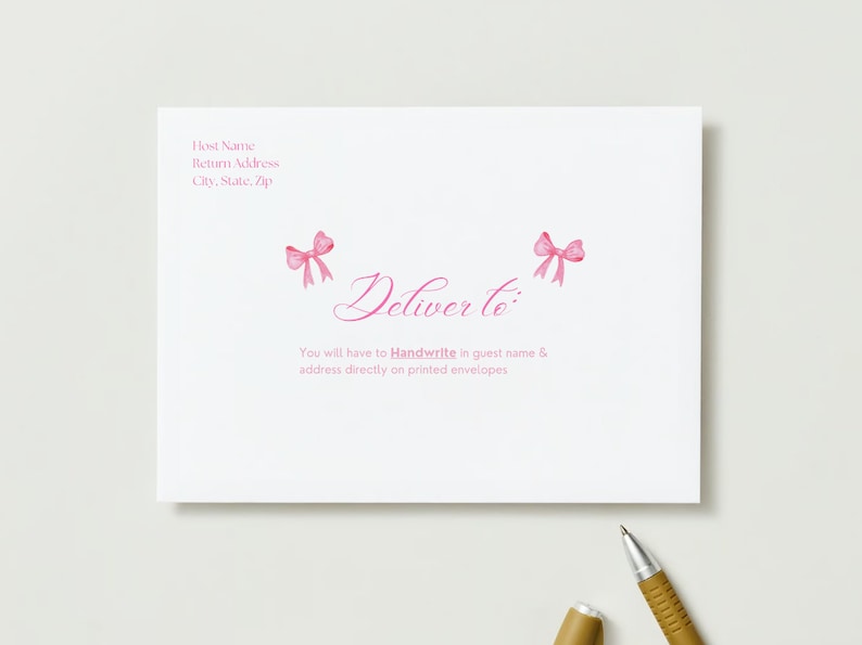 Pretty in Pink Bow Ribbon A7 Envelope Birthday Party Baby Shower Bridal ...
