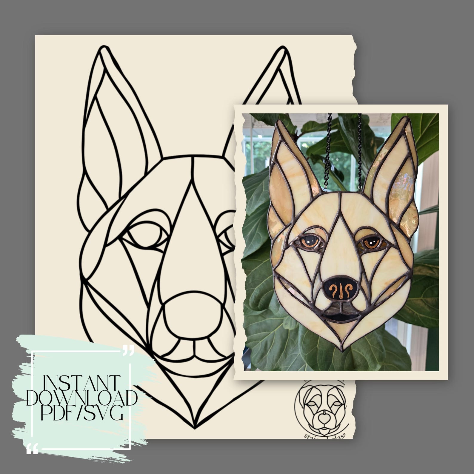 German Shepherd Stained Glass Pattern, Instant Download PDF & SVG - Etsy