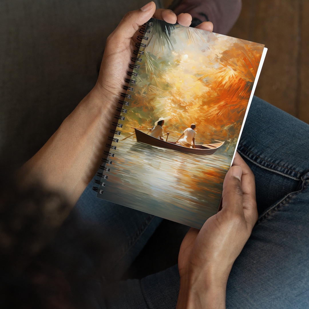 Sunset Boat Journey Spiral Notebook With Dot Grid Paper - Etsy