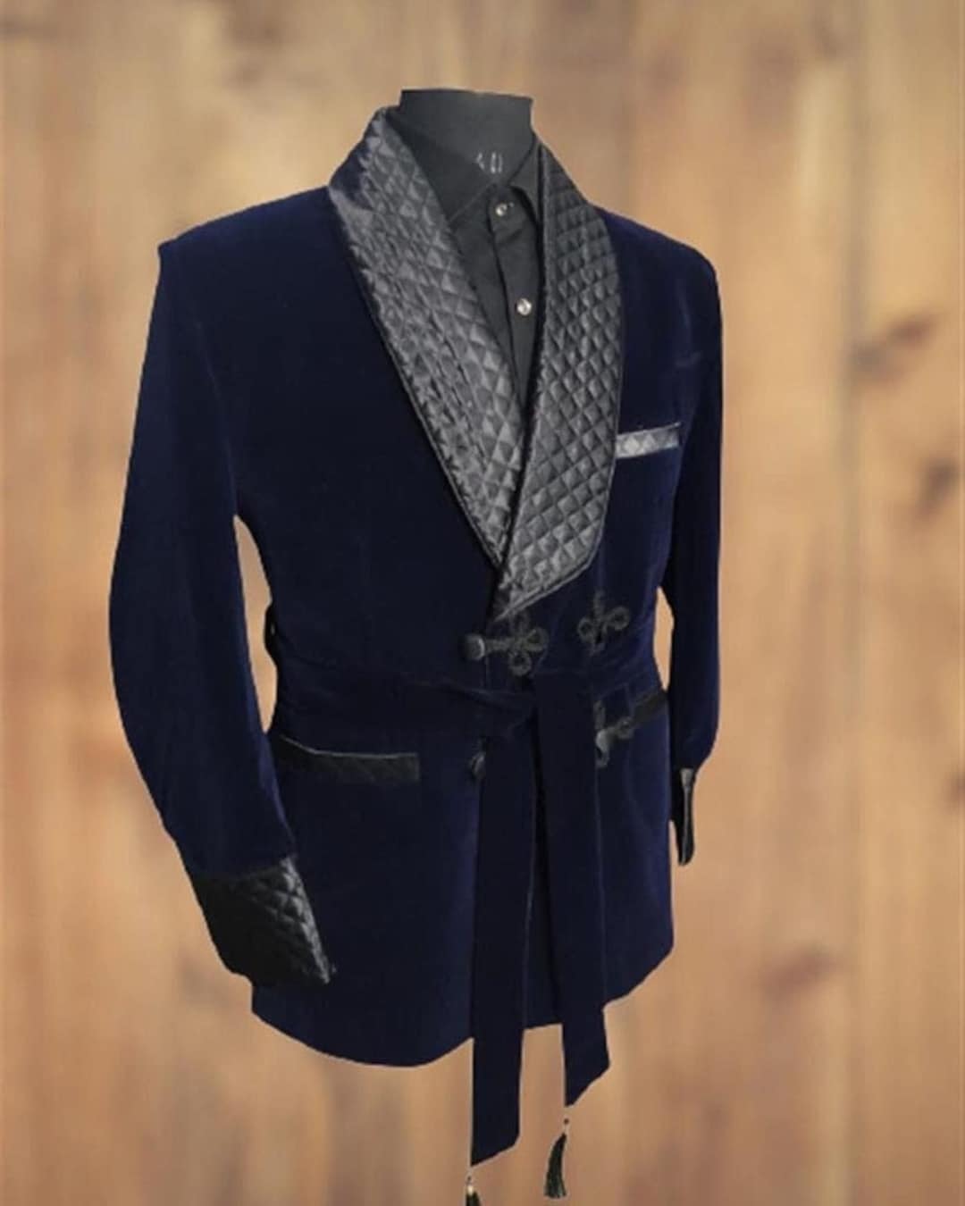 Men Smoking Jacket Men Dinner Blazer Classic Blue Smoking Velvet Jacket ...