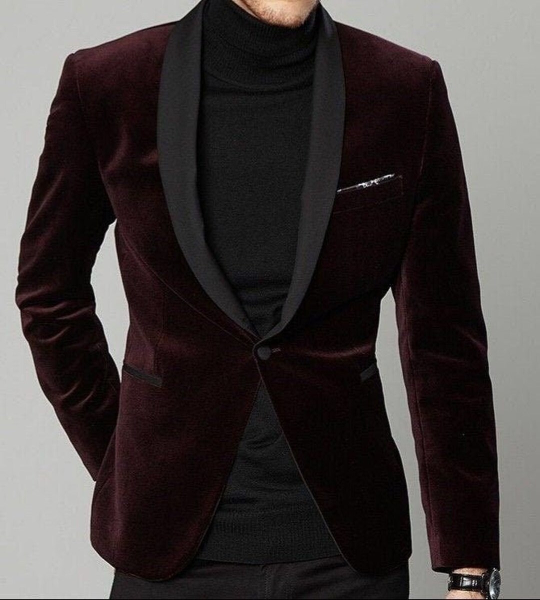 Burgundy Velvet Jacket Men Wedding Jacket Men Dinner Smoking Coat Men ...