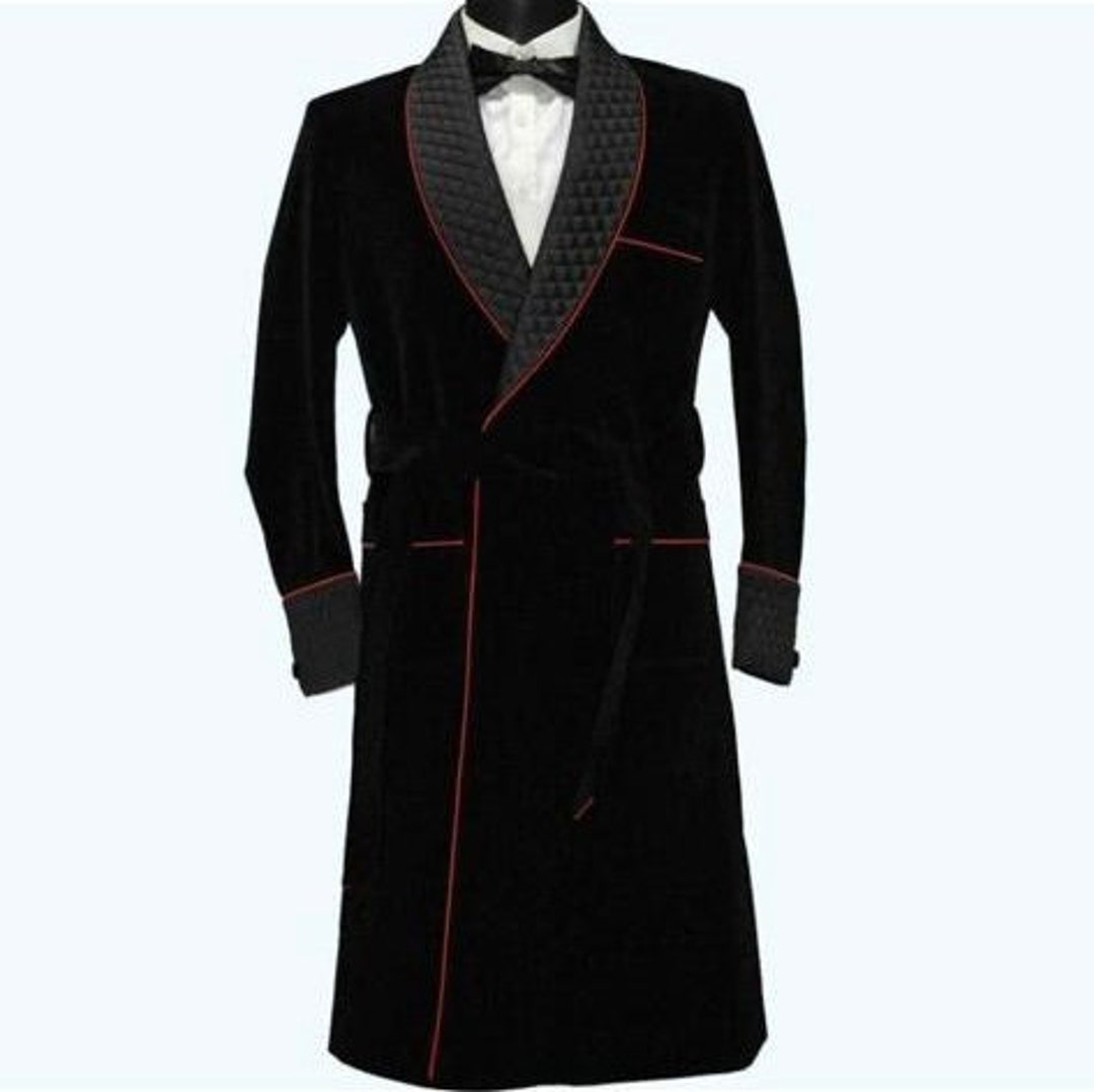 Cigar Special Smoking Jacket Men Black Satin Quilted Jacket Men Dinner ...