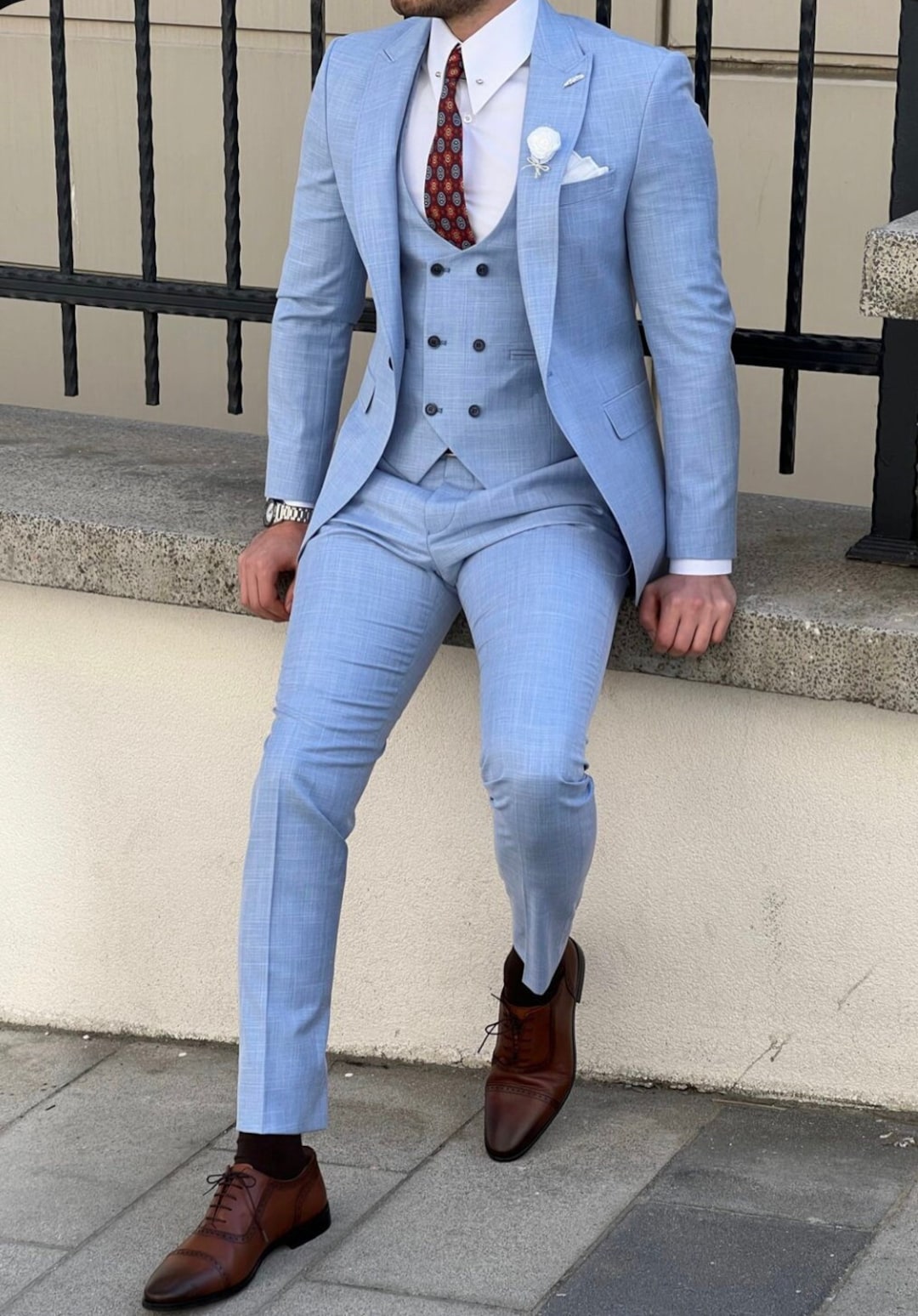 Luxury Sky Blue 3 Piece Suit Men Stylish Suit for Men Regular Fit Suits ...