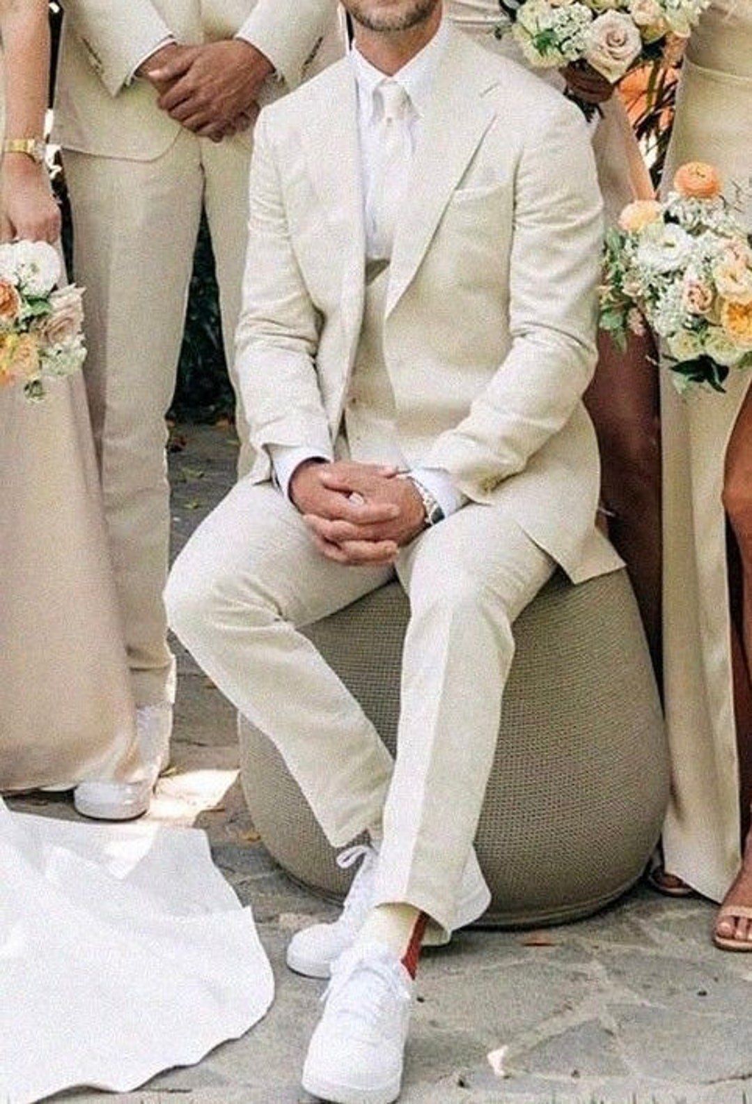 Groomsman Linen Suits Men Ivory Linen Suit Men Engagement Linen 3 Piece ...