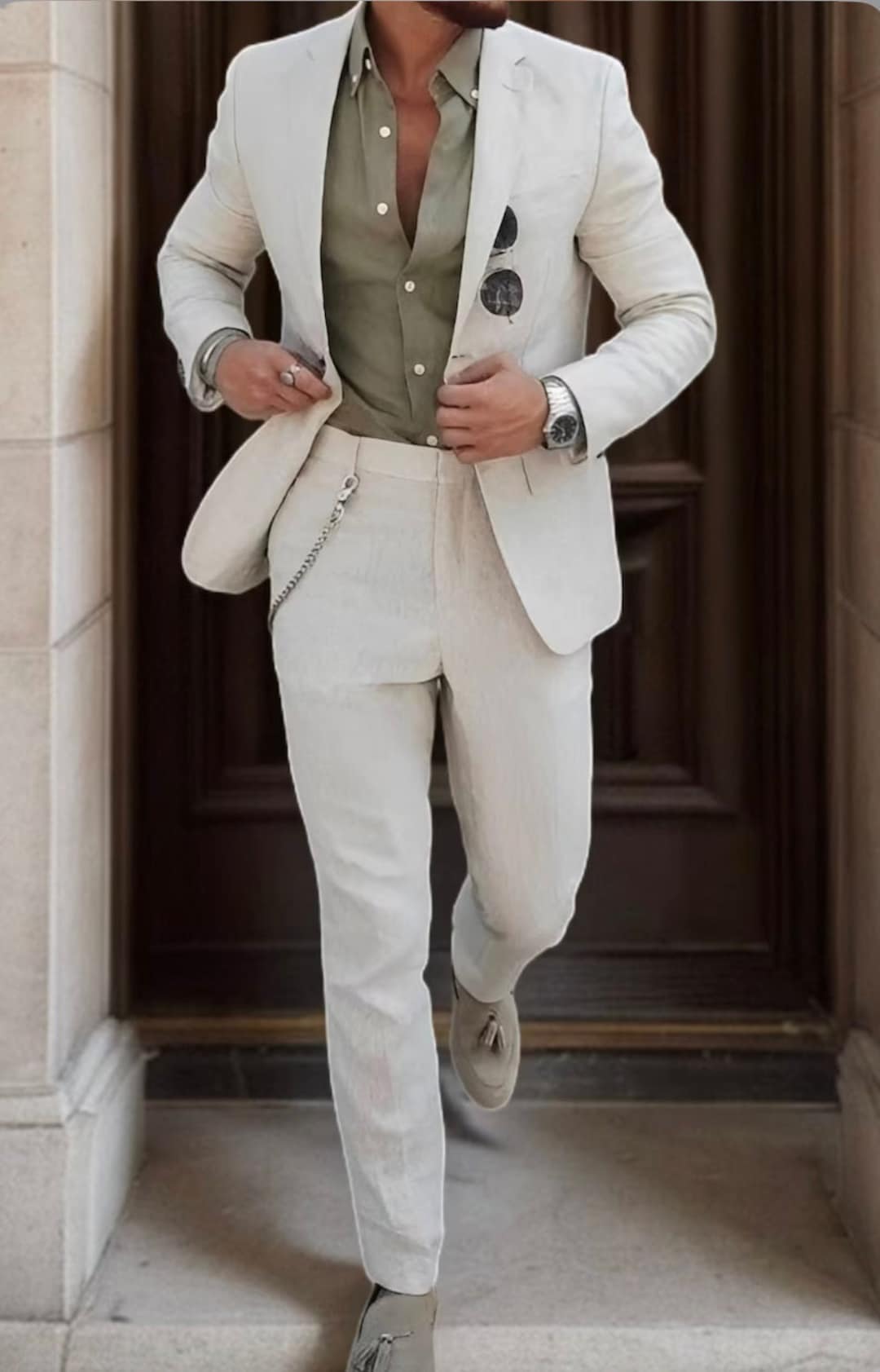 Men Linen Suit Grooms Bespoke Linen Wedding Linen Suits Ivory Linen 2 ...