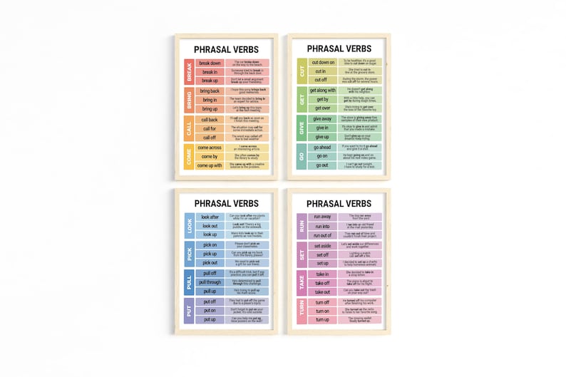 PHRASAL VERBS Set of 4 Posters, Learn English Vocabulary, Grammar Chart ...