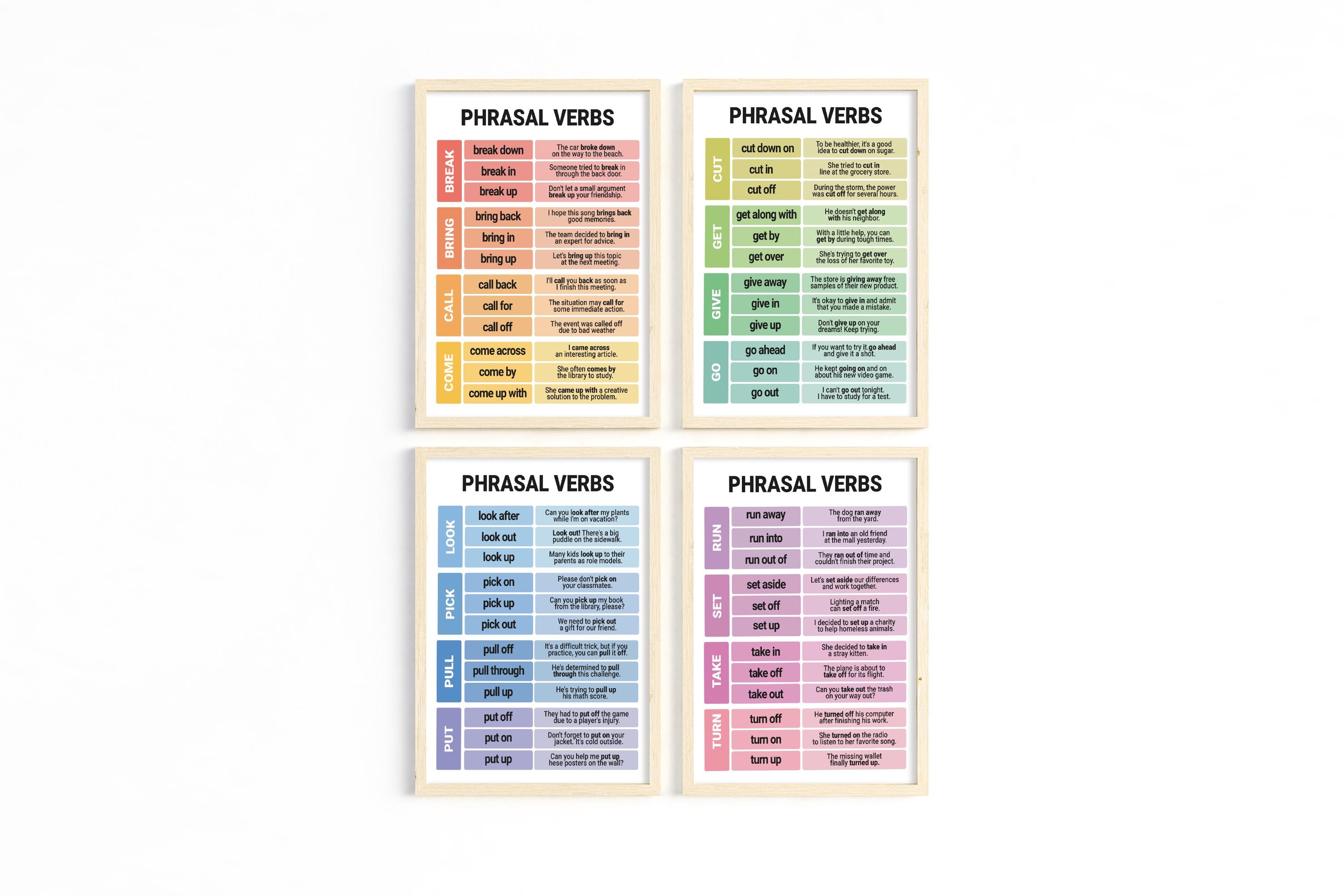 PHRASAL VERBS Set of 4 Posters, Learn English Vocabulary, Grammar Chart ...