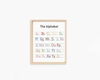 Rainbow Alphabet Poster, Handwriting Chart Print, Educational Wall Art ...