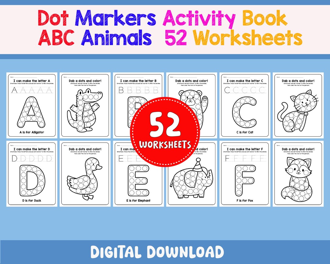 Alphabet Animals Dot Markers Worksheets,pre-school Worksheets, Busy ...