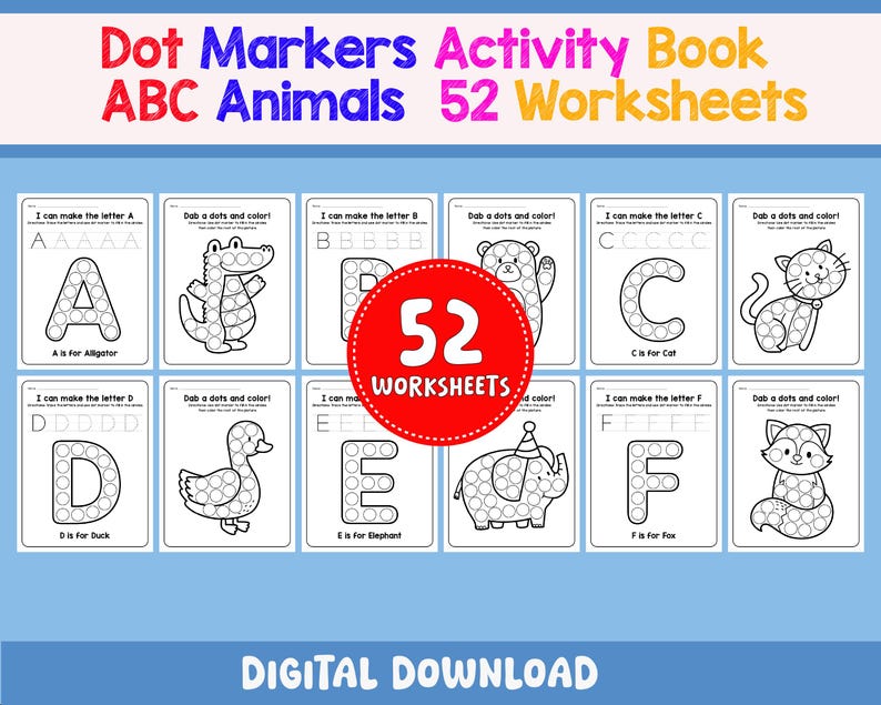 Alphabet Animals Dot Markers Worksheets,pre-school Worksheets, Busy ...