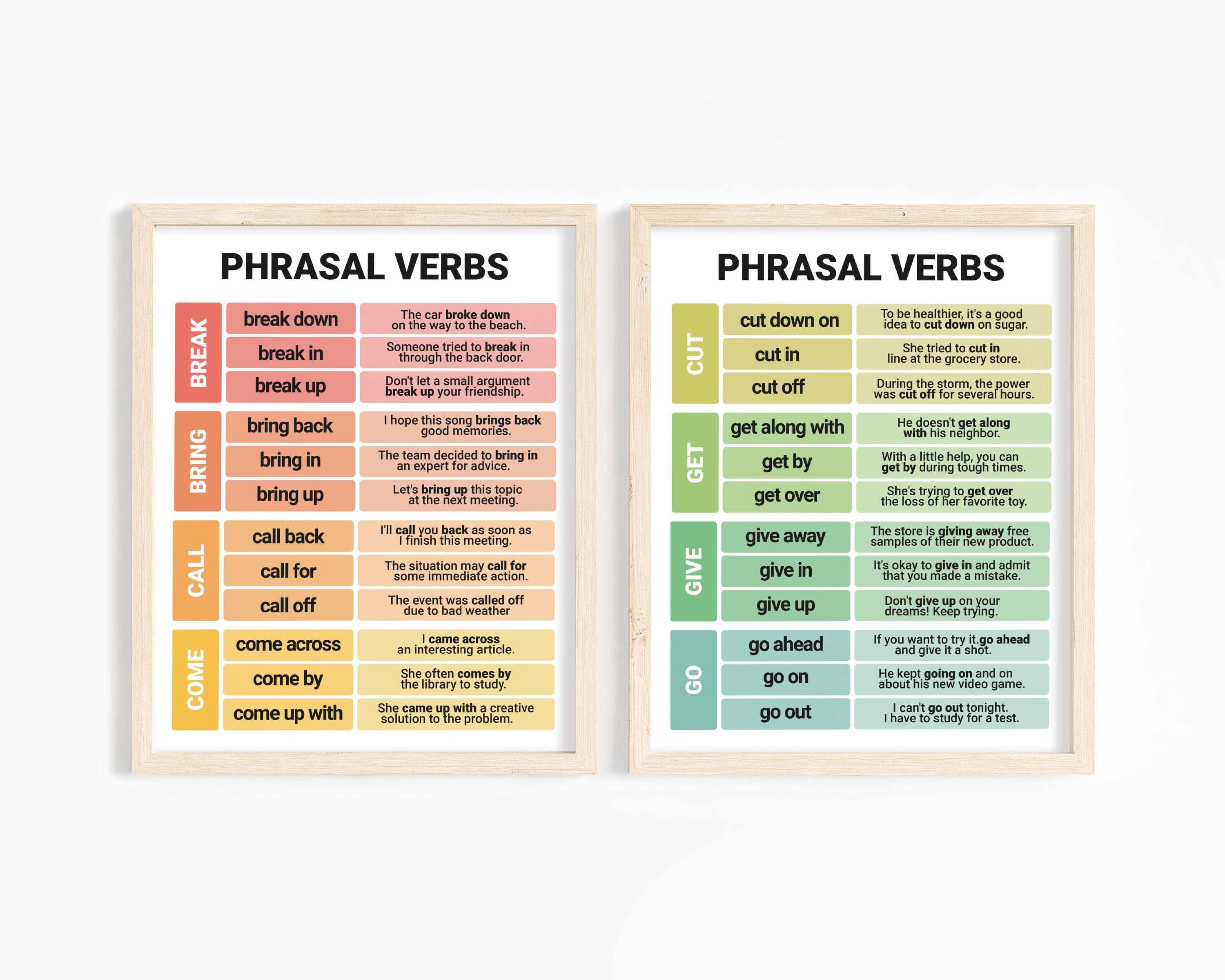 PHRASAL VERBS Set of 4 Posters, Learn English Vocabulary, Grammar Chart ...