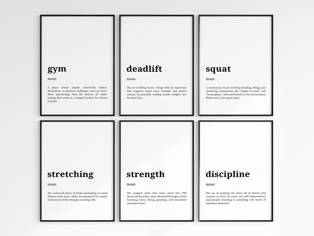 Gym Wall Art Set of Six, Minimalist Gym Decor, Fitness Studio Printable ...