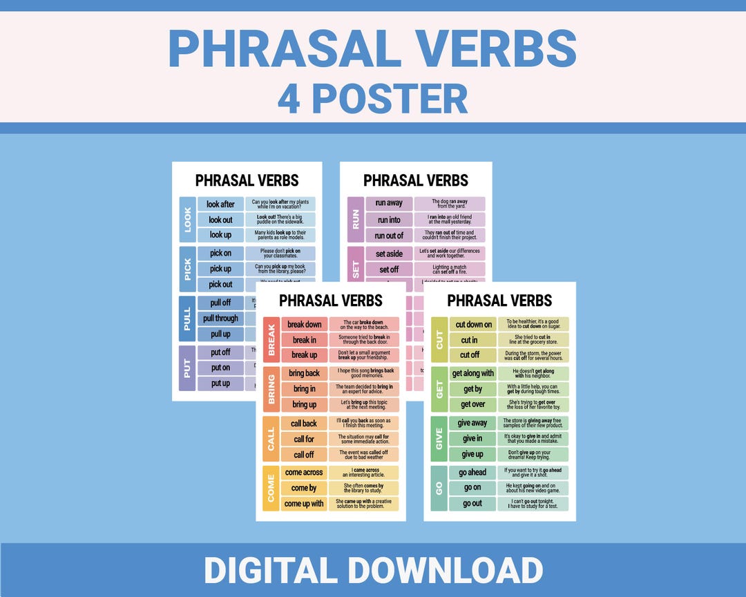 PHRASAL VERBS Set of 4 Posters, Learn English Vocabulary, Grammar Chart ...