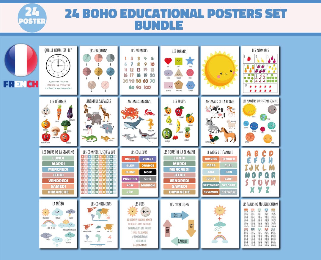 Ensemble De 24 Affiches éducatives Pour Salle De Jeux Et Enfants, Tout ...