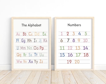Rainbow Alphabet Poster, Handwriting Chart Print, Educational Wall Art ...