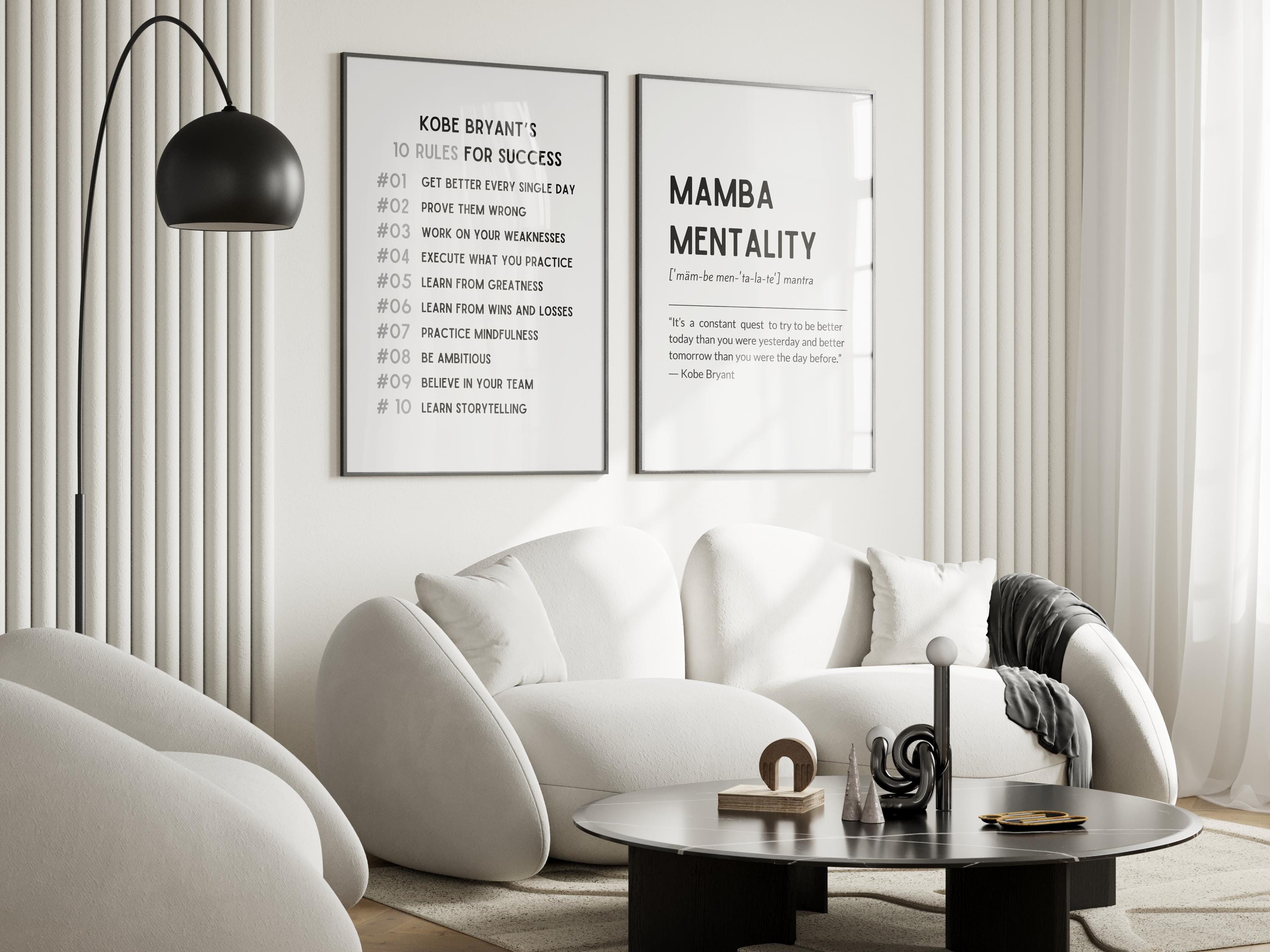 Kobe Bryant Mamba Mentality Posters,2 Piece Motivational Wall Art ...