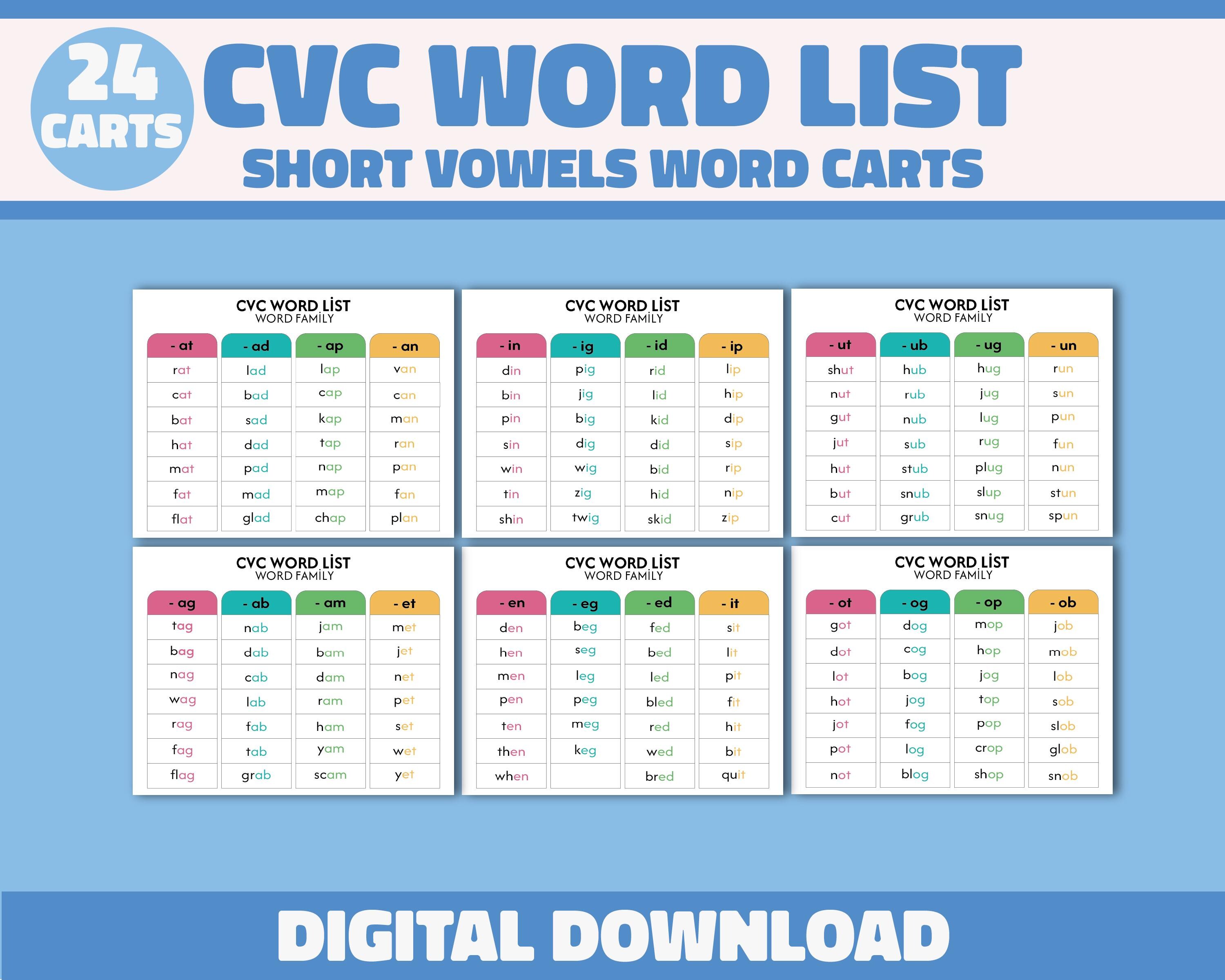 Learn to Read CVC Words, Phonics Cards Printable, Kindergarten Reading ...
