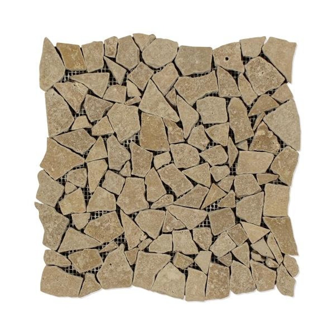 Noce Travertine Tumbled Flat Pebble Mosaic Tile - Etsy