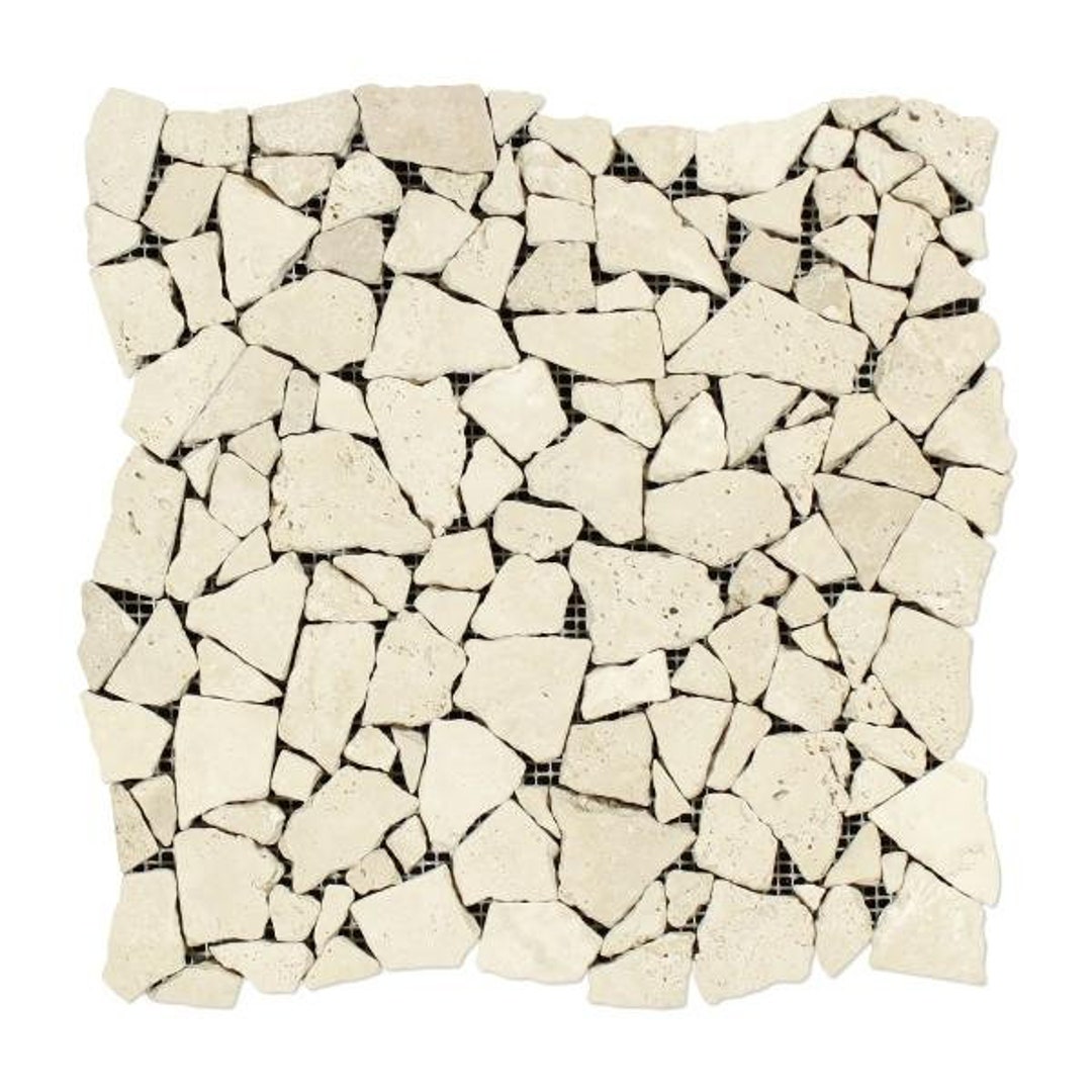 Ivory Travertine Tumbled Flat Pebble Mosaic Floor Tile - Etsy