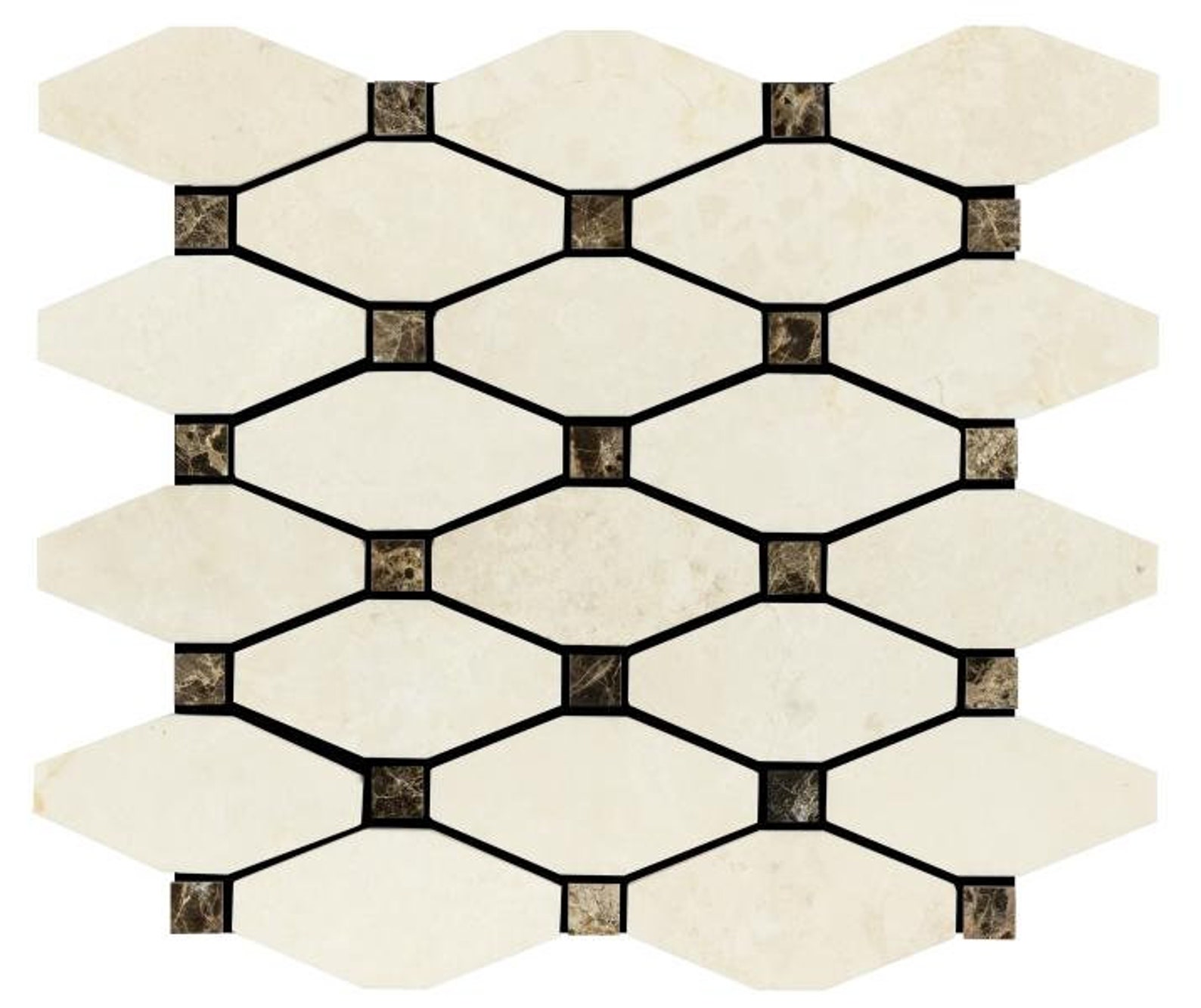 Noble White Cream Long Octagon W/ Emp. Dark Mosaic Tile - Etsy