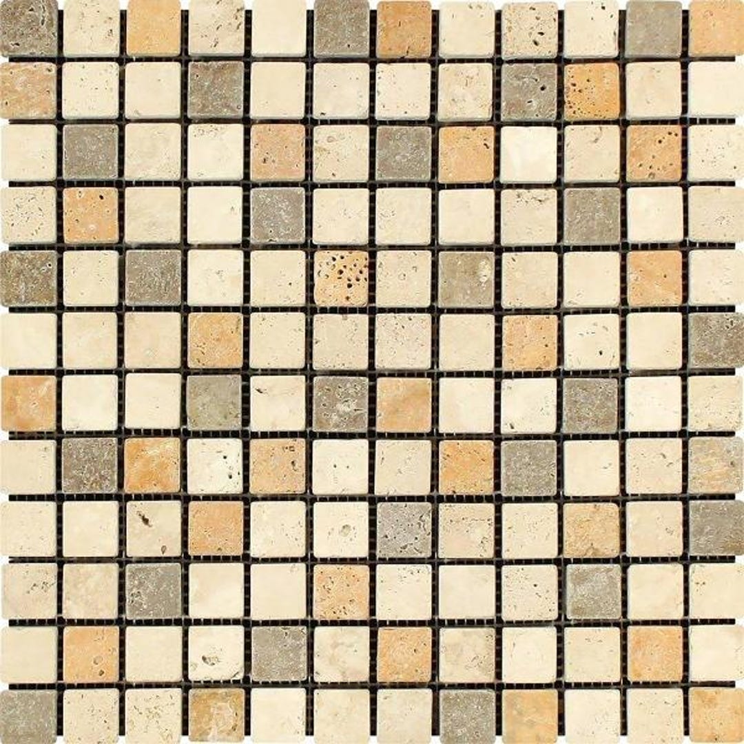 Mixed Travertine Tumbled Square Mosaic Tile 1x1” - Etsy