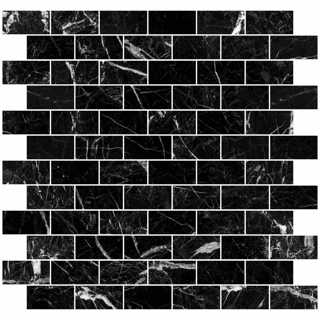 Nero Marquina Split Faced Brick Mosaic Tile 1x2 - Etsy