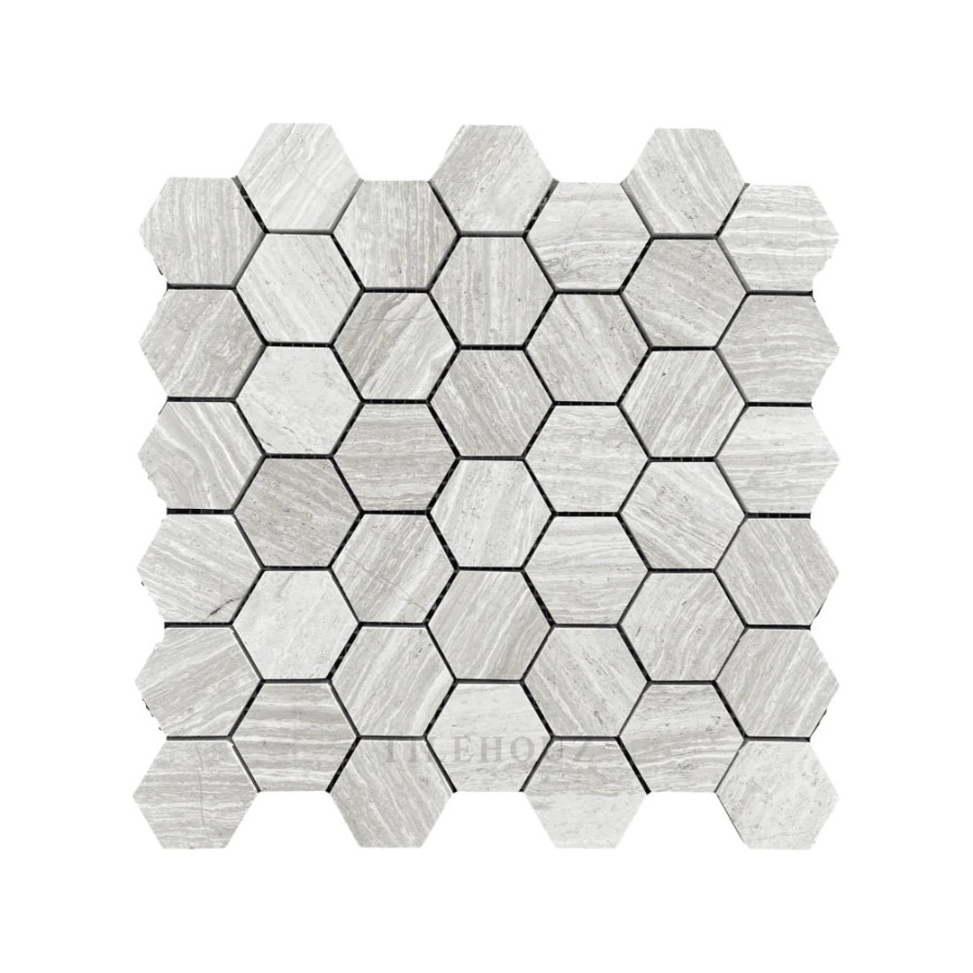 Haisa Light (white Wood) Limestone Mosaic 2” X 2” 3/8 Honed Hexagon ...