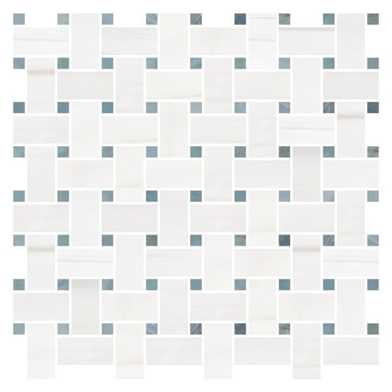 Bianco Dolomite Polished Basketweave W/ Blue - Gray Dots Mosaic Tile - Etsy