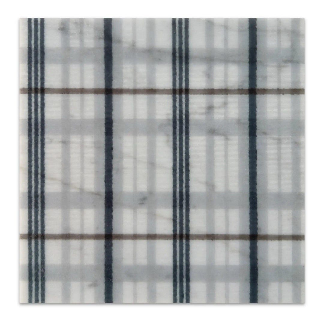 Plaid Gray Carrara Marble 6”x6” Laser Engraved Tile - Etsy