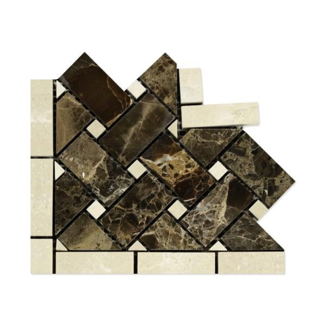 Emperador Dark Polished Basketweave W/crema Marfil Dots Border Corner ...