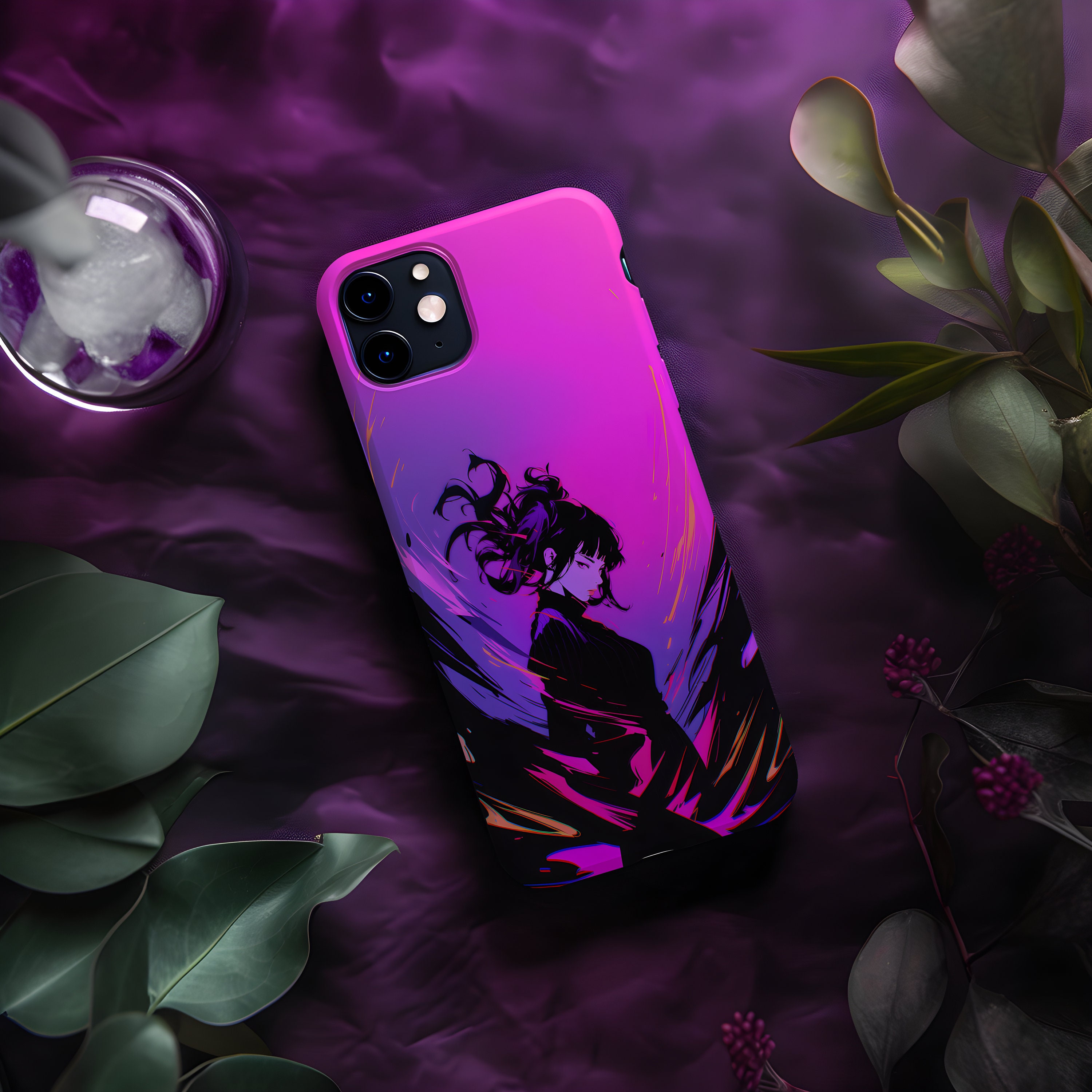 Purple Flames Anime Girl, Tough Phone Case, Japanese Anime Art, High ...