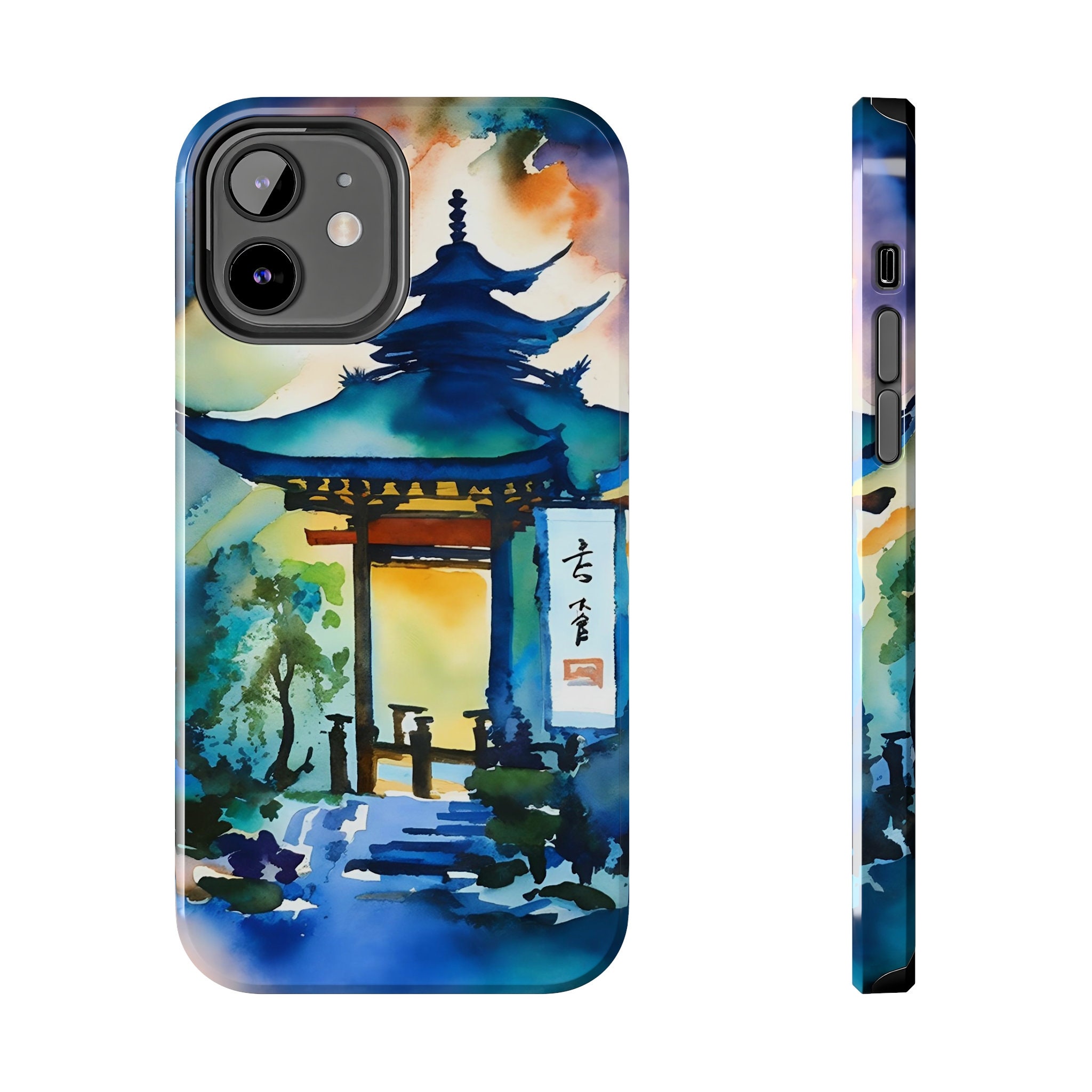 Watercolor Japanese Temple iPhone Cases, Multicolored iPhone Cases ...