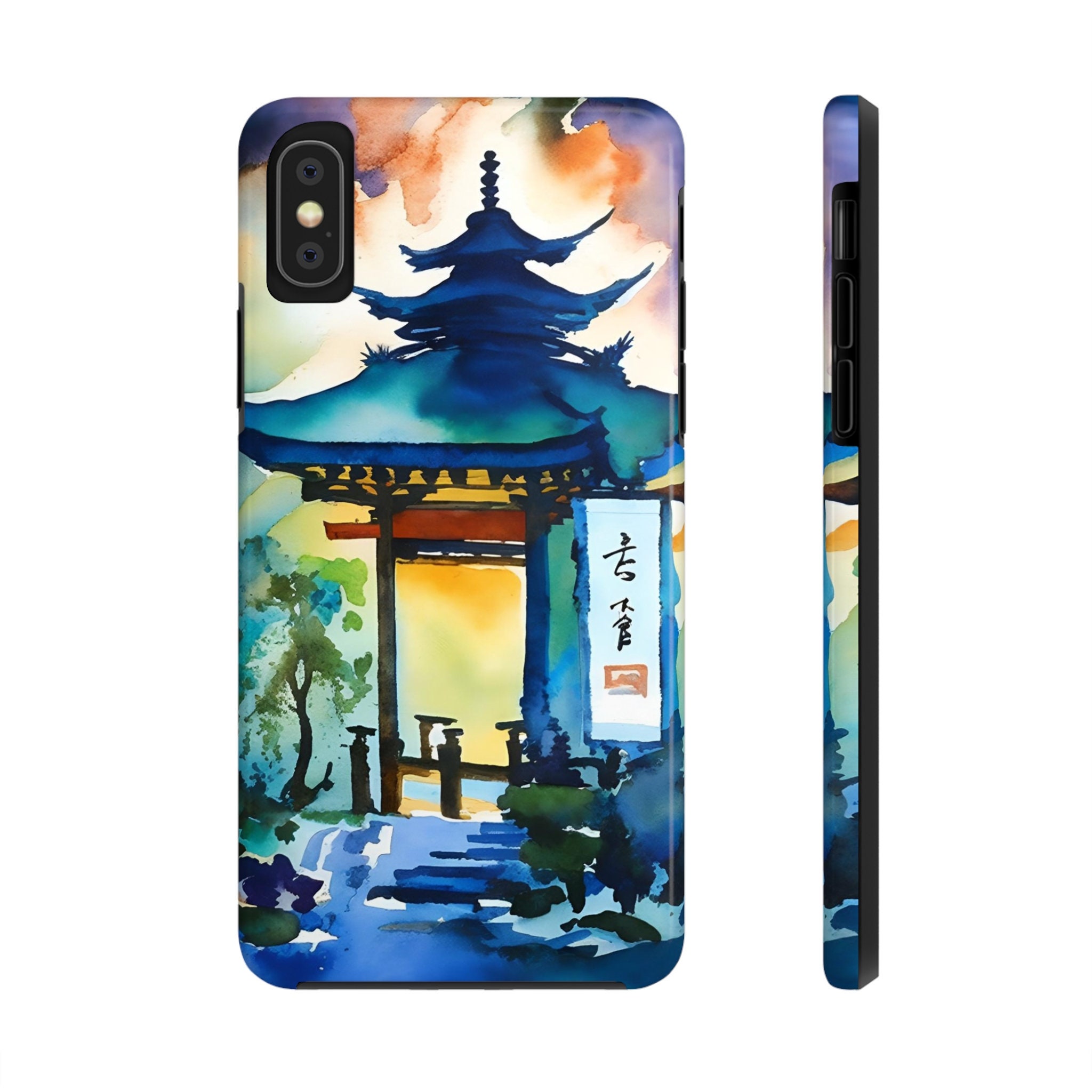 Watercolor Japanese Temple iPhone Cases, Multicolored iPhone Cases ...