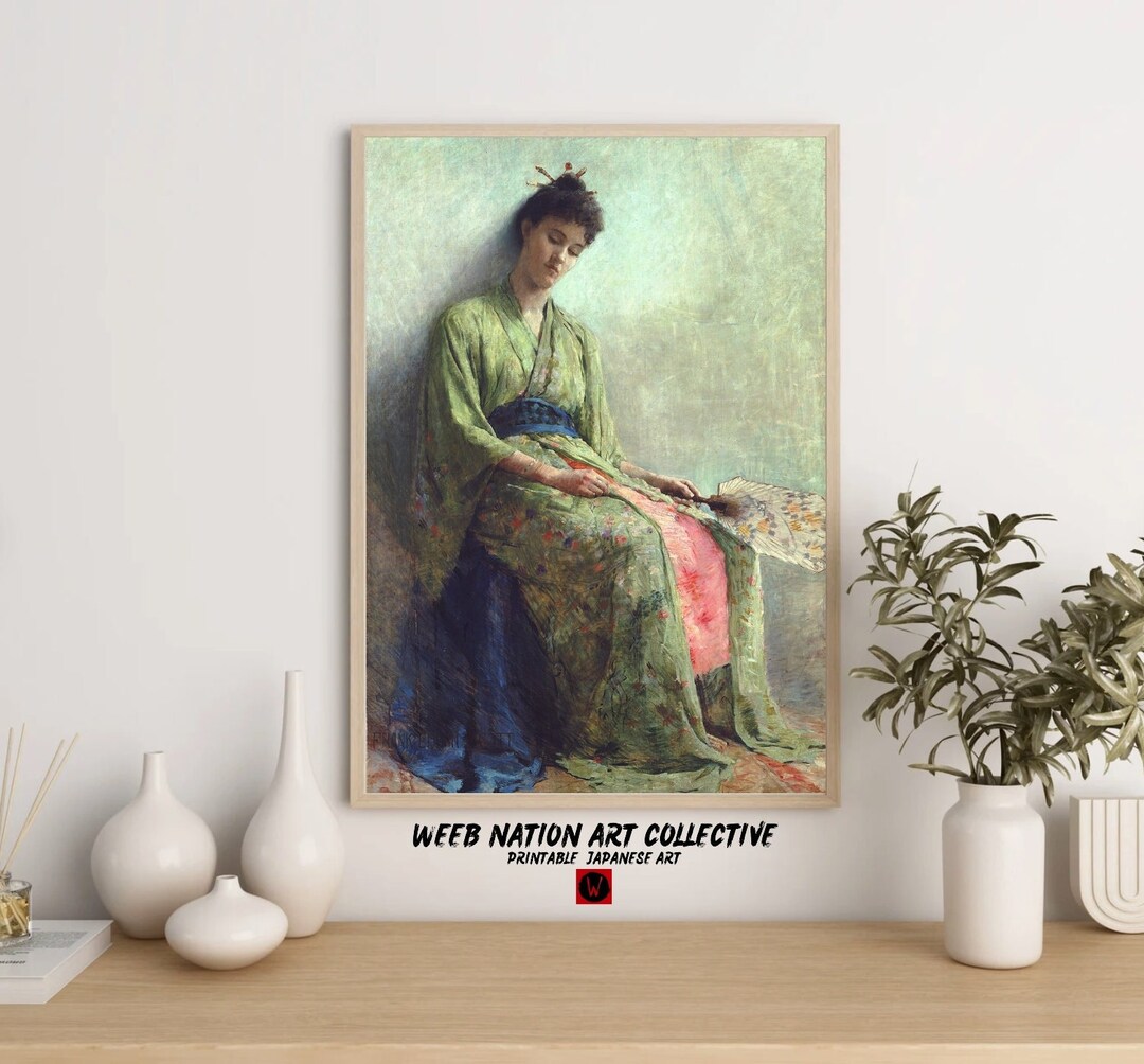 Vintage Japanese Lady in Kimono Robe Digital Art | Antique Japanese Oil ...