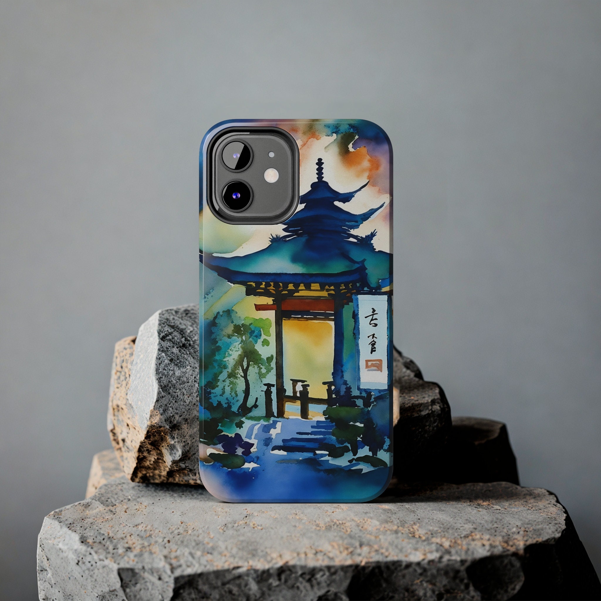Watercolor Japanese Temple iPhone Cases, Multicolored iPhone Cases ...