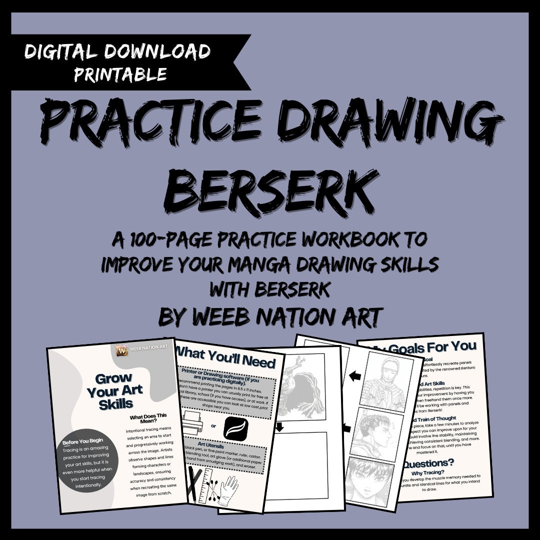 Berserk Manga Style Drawing Practice PRINTABLE DIGITAL DOWNLOAD ...